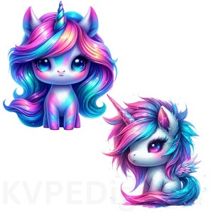 Neon Unicorn Cute Vibrant Colorful Baby Unicorn Clipart, 20 PNG Bright ...