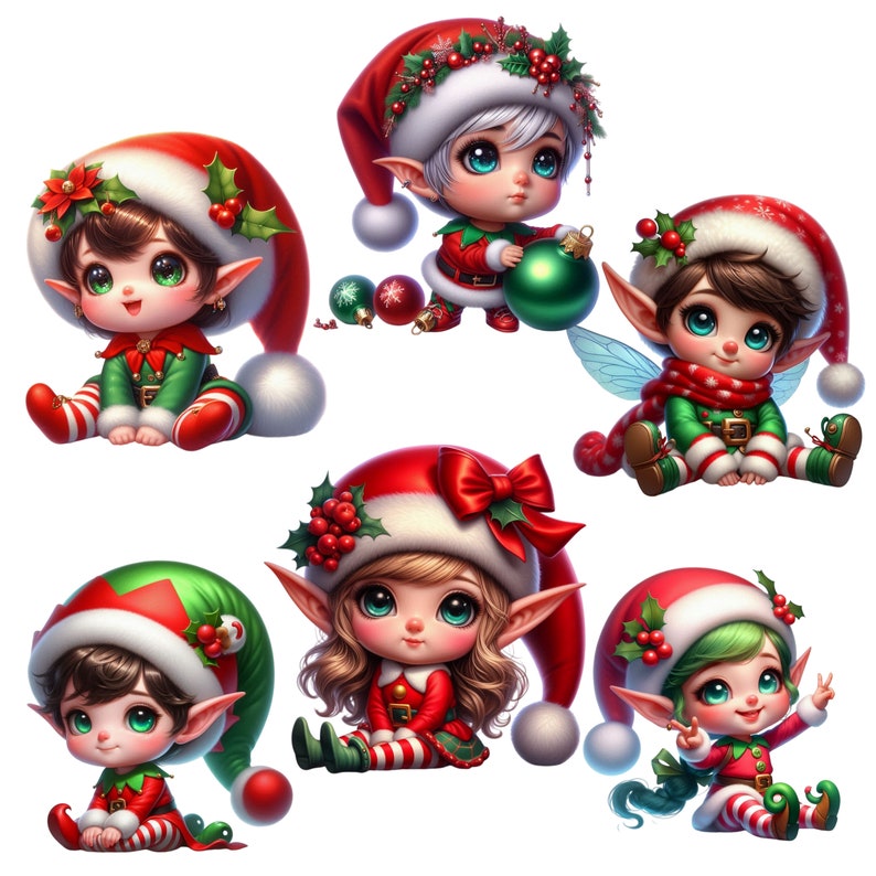 Christmas Elves Clipart, 60 Santa's Helper PNG Bundle, Cute Holiday ...