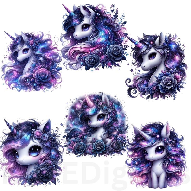 Galaxy Unicorn Celestial Cosmic Space Clipart, 16 PNG Printables ...