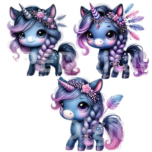 Magical Pastel Unicorn Dreamy Dark Unicorn Clipart Bundle, 24 PNG Cute ...