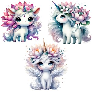Lotus Unicorn Watercolor Floral Unicorn Clipart Bundle, 23 PNG Cute ...