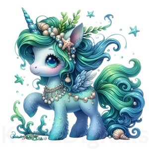 Ocean Themed Unicorn Marine Baby Unicorn Under Water Clipart, 12 PNG ...
