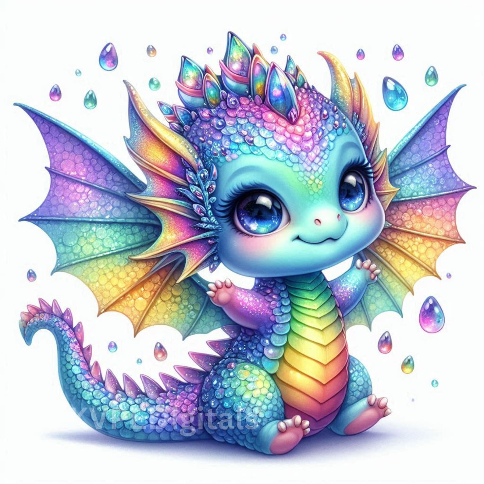 Rainbow Raindrop Dragon, 12 Jpeg Colorful Baby Dragons, Cute Clipart ...