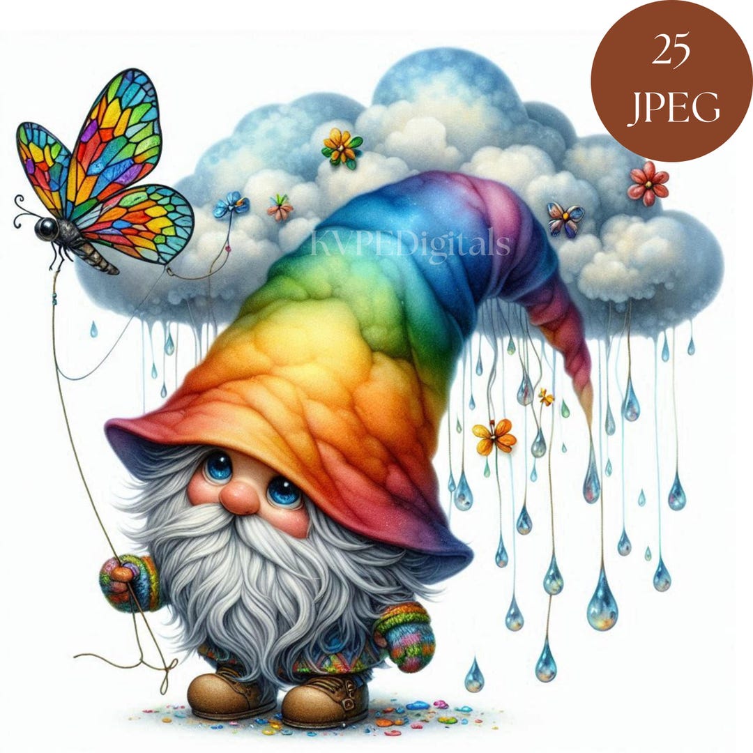 Spring Rain Cloud Gnome Clipart Bundle, 25 Cute Rainy Day Springtime ...