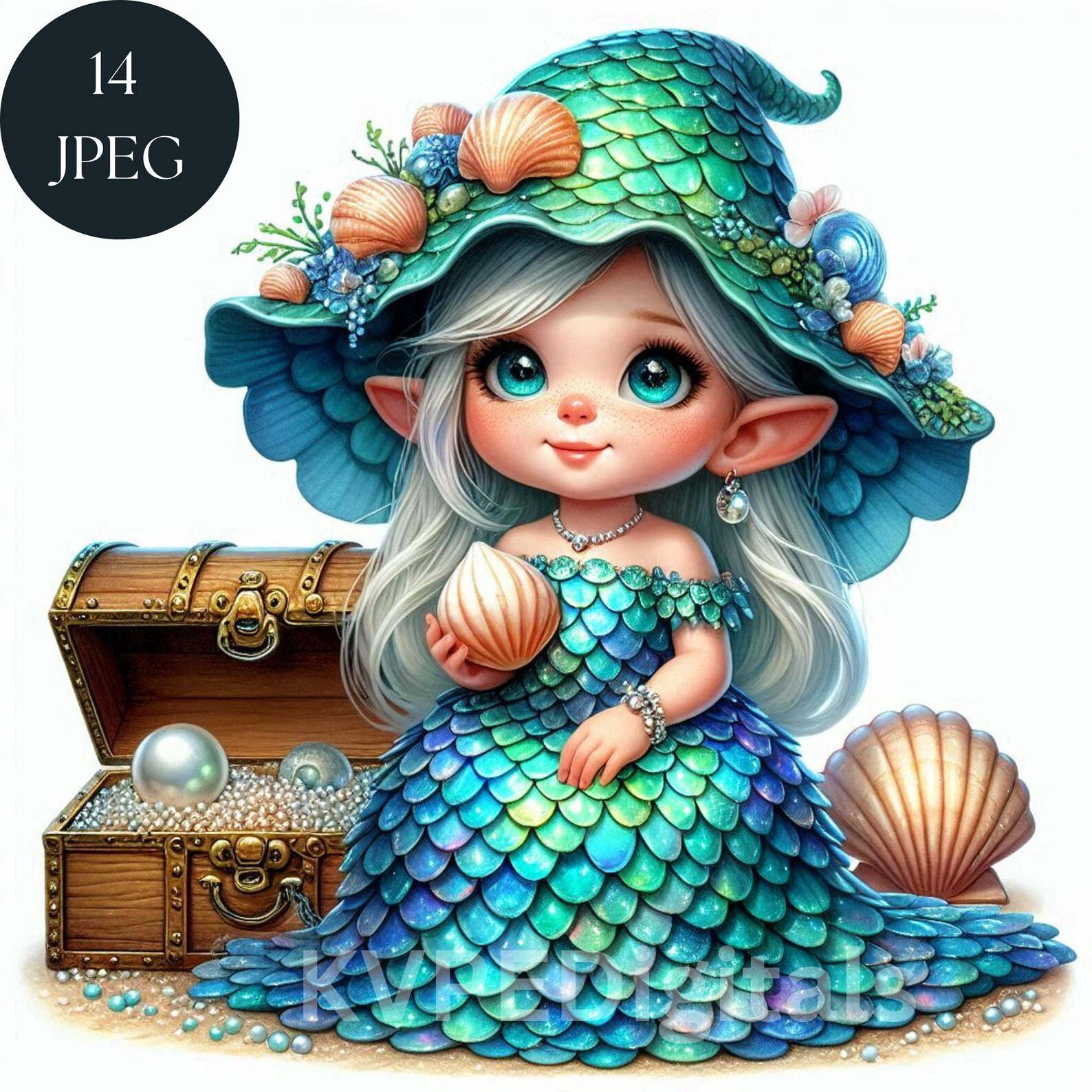 Mermaid Pearl Gnome, Under the Sea Girl Gnome Clipart Bundle, 14 Jpeg ...
