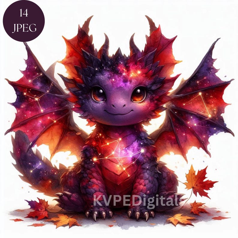 Celestial Autumn Dragon, 14 Jpeg Fall Baby Dragon Clipart Bundle ...