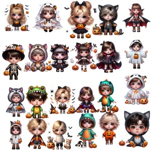 Cute Halloween Clipart Set, 68 Trick or Treat PNG, Spooky Chibi Kids ...