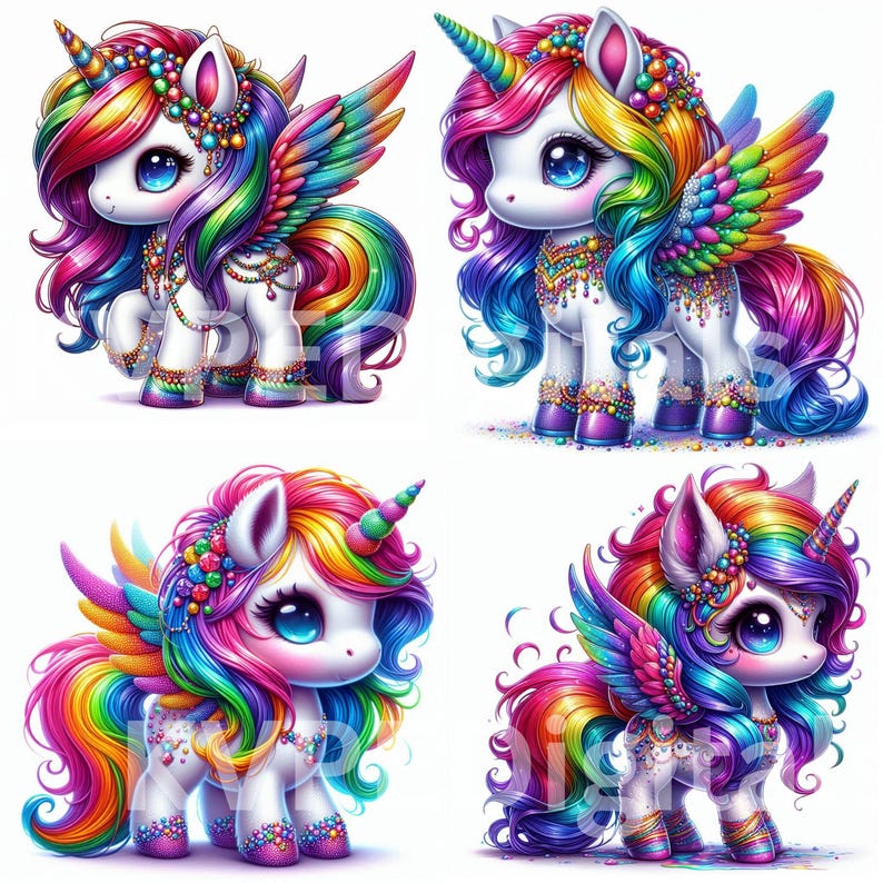 Colorful Rainbow Unicorn, 17 Jpeg Cute Chibi Baby Unicorn Clipart ...