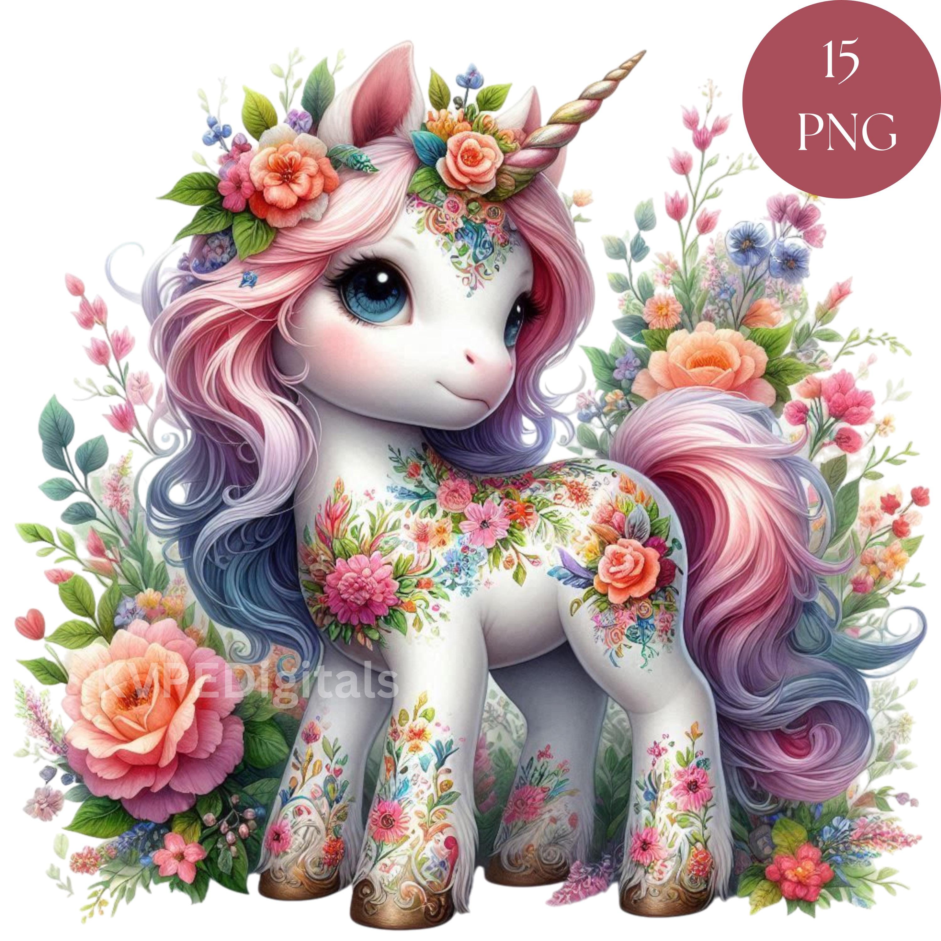Colorful Floral Unicorn, Spring Flowers Baby Unicorn, Cute Watercolor ...