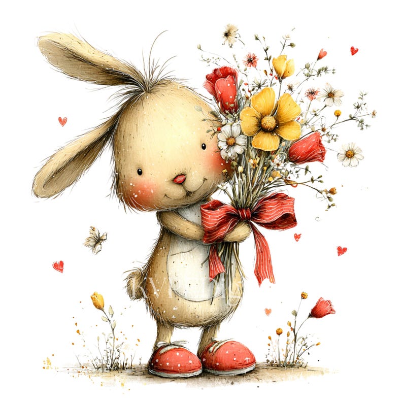 Spring Bunny Clipart, 15 PNG-JPG Whimsical Spring Garden Rabbit W ...