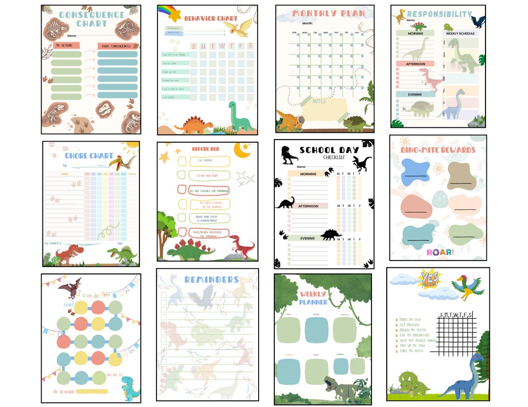Kids Chore Chart Printable Dinosaur Chore Chart Bahavior Reward ...