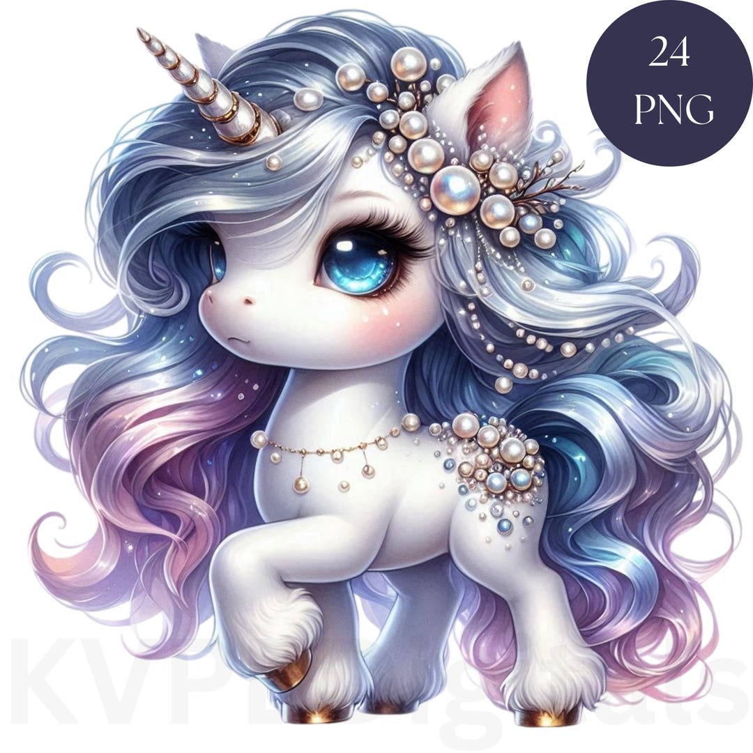 Whimsical Unicorn With Pearls Clipart, 24 PNG Elegant Fantasy ...
