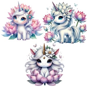 Lotus Unicorn Watercolor Floral Unicorn Clipart Bundle, 23 PNG Cute ...