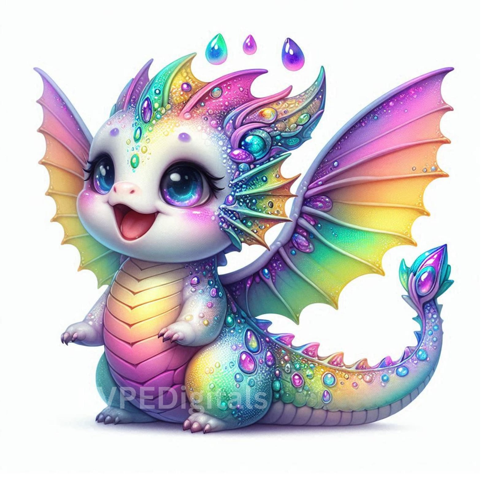 Rainbow Raindrop Dragon, 12 Jpeg Colorful Baby Dragons, Cute Clipart ...