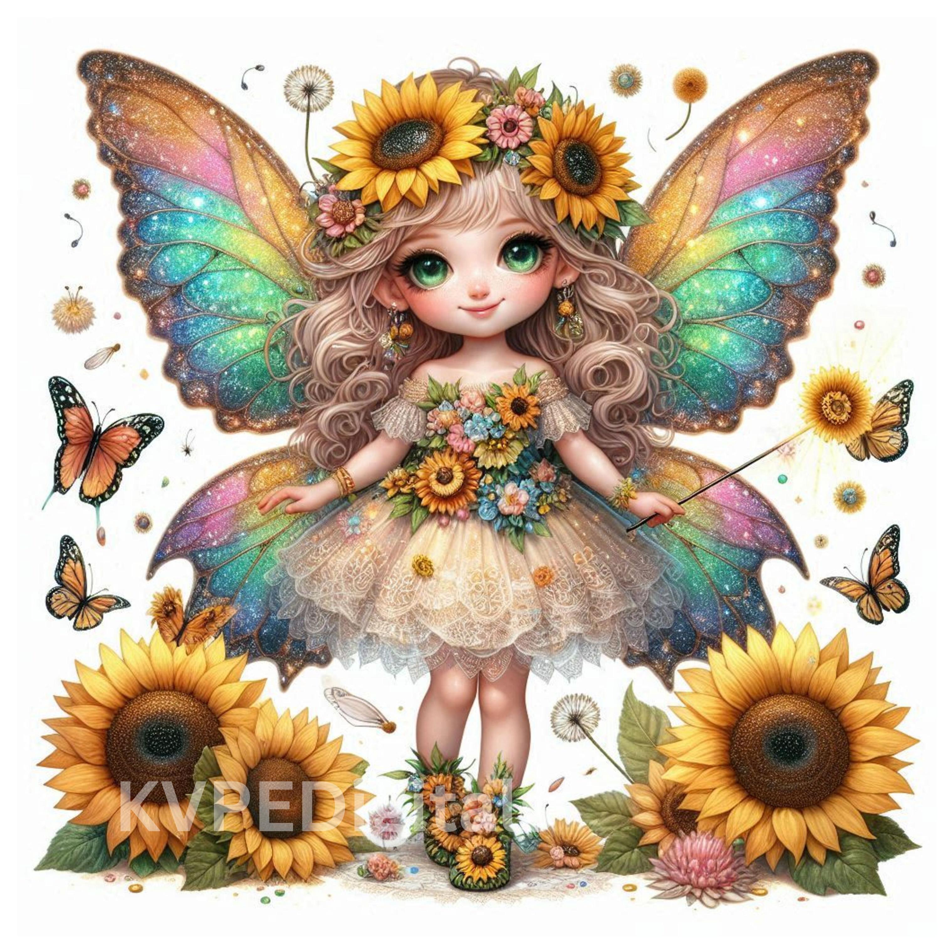 Magical Sunflower Fairy, 11 Jpeg Floral Fairies Clipart Bundle ...