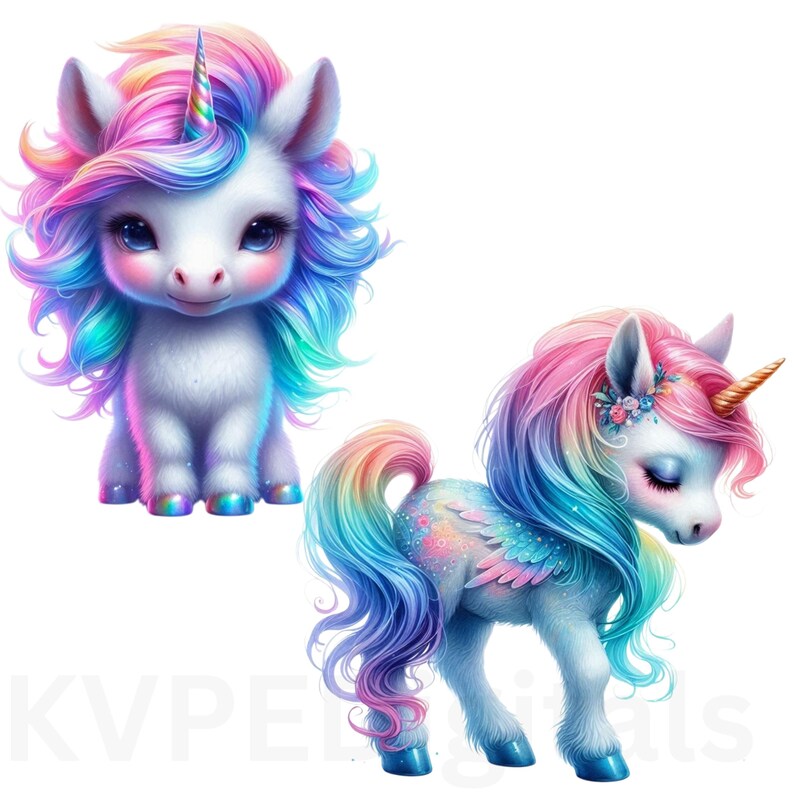 Neon Unicorn Cute Vibrant Colorful Baby Unicorn Clipart, 20 PNG Bright ...