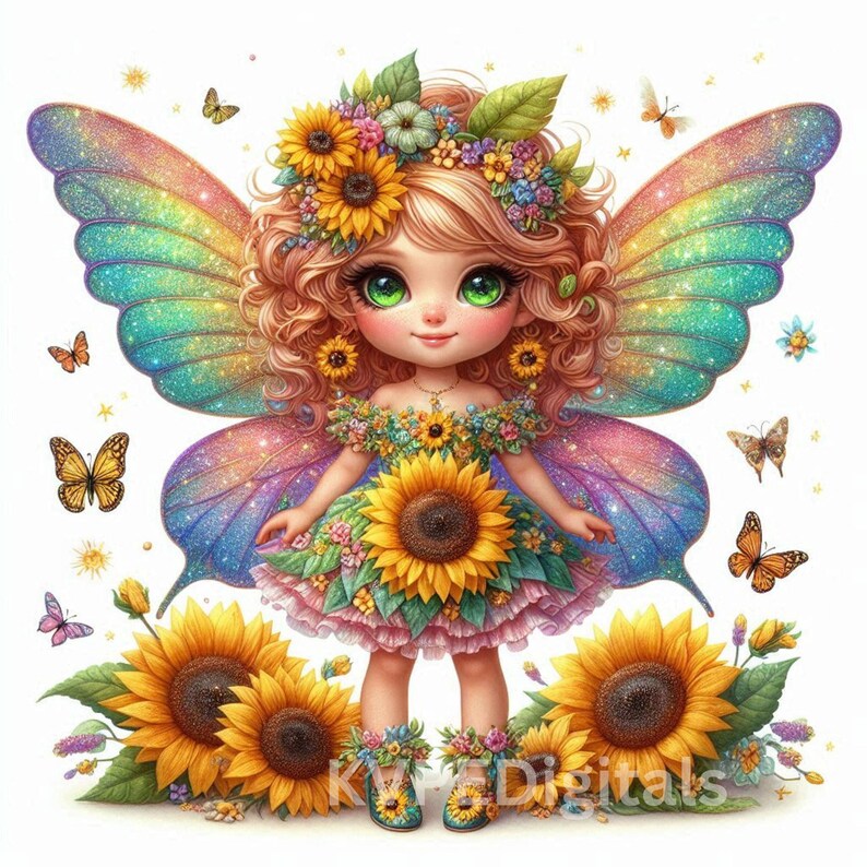 Magical Sunflower Fairy, 11 Jpeg Floral Fairies Clipart Bundle ...