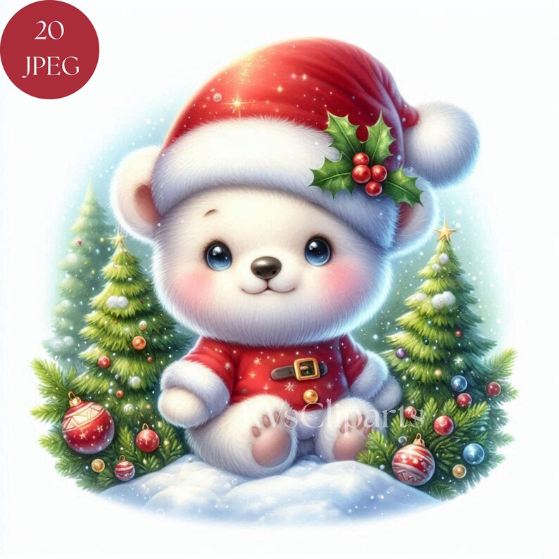 Christmas Polar Bear Winter Baby Animals, 20 Jpeg Cute Christmas ...