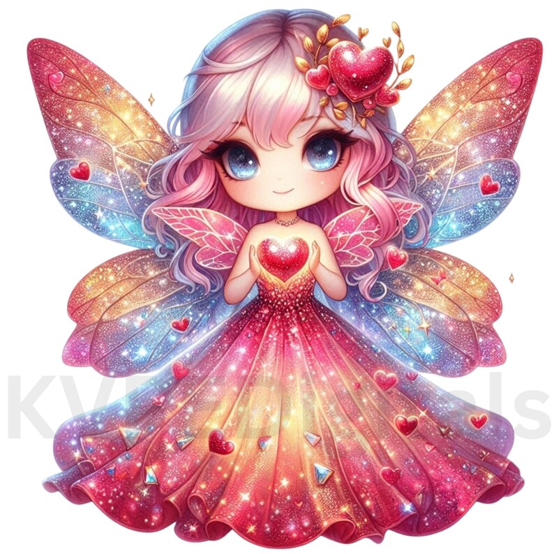 Heart Fairy Valentine Graphics Cliparts, 12 PNG Cute Digital File ...