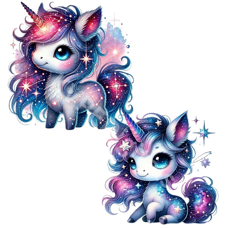 Watercolor Galaxy Unicorn Celestial Cosmic Clipart Bundle, 19 PNG Cute ...