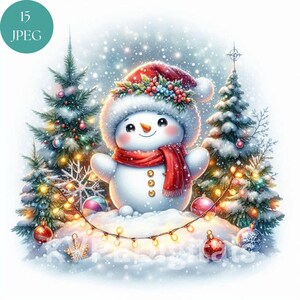 Cute Christmas Snowman Clipart Bundle, 15 Jpeg Winter Snowman, Snowy ...