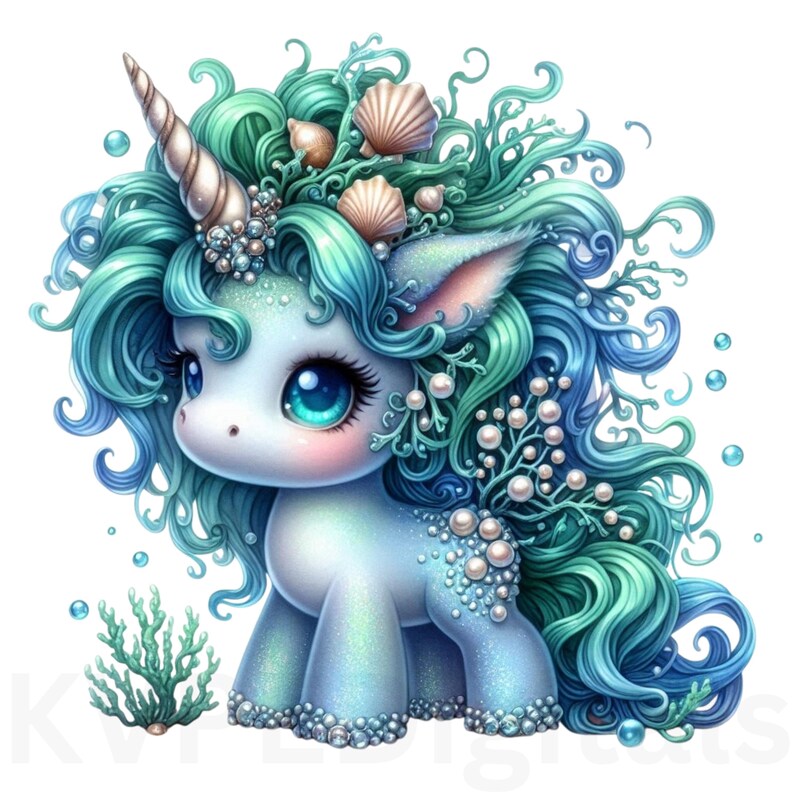 Ocean Themed Unicorn Marine Baby Unicorn Under Water Clipart, 12 PNG ...