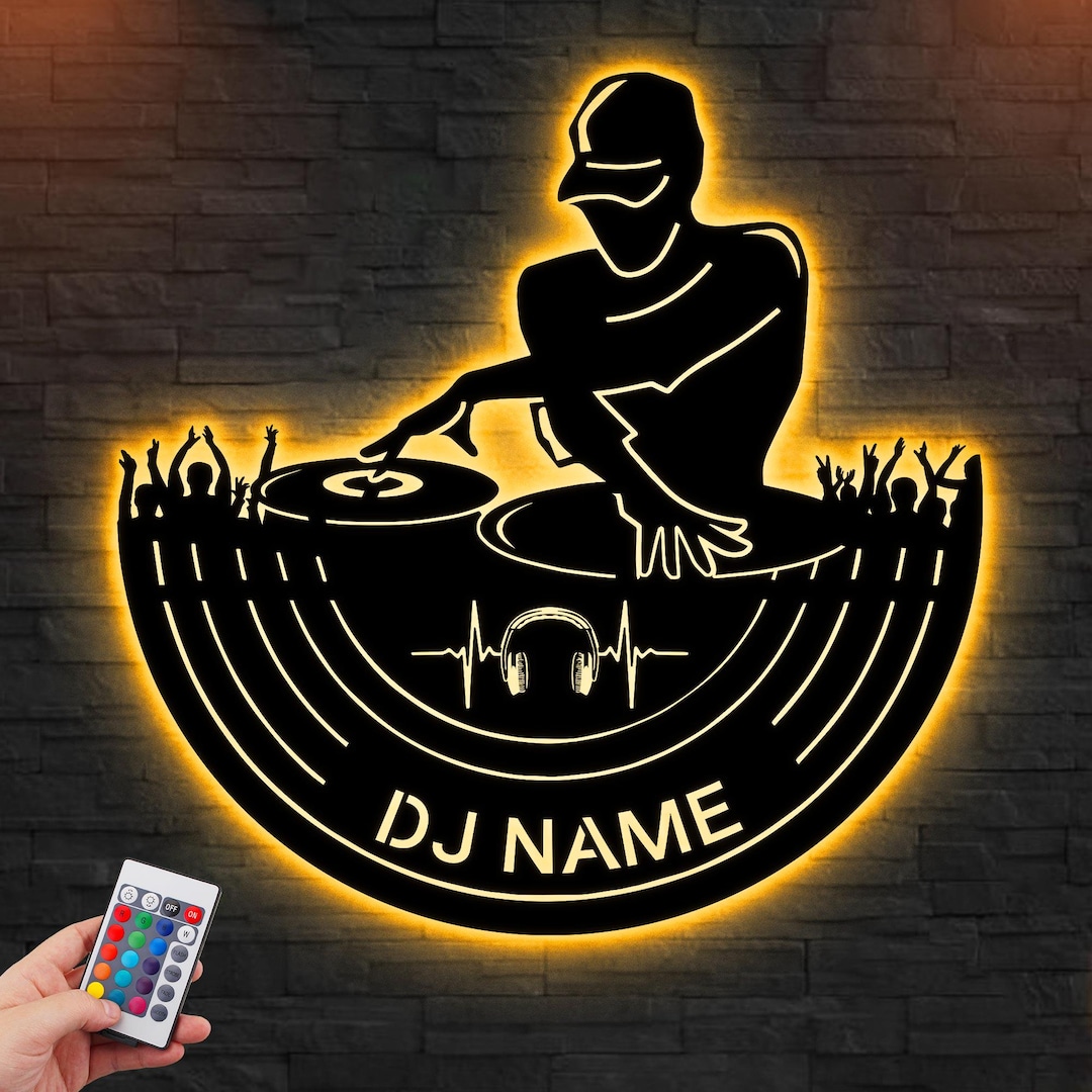Personalized DJ Metal Wall Art With LED Light, DJ Player Metal Sign, Dj ...