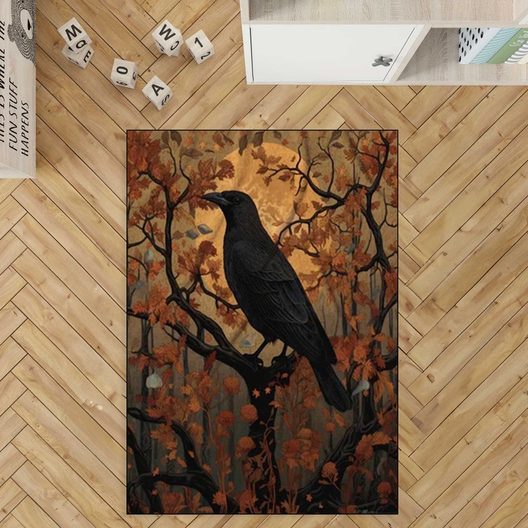 Mystic Crow Rug, Floral Rug, Gothic Rug, Raven Rug,animal Rug,flower ...