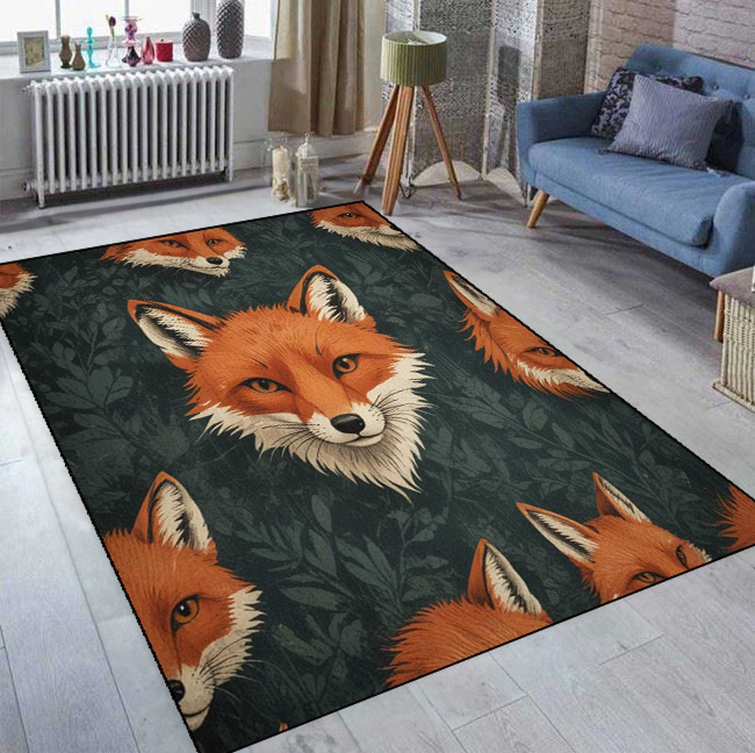 Fox Themed Rug, Fox Rug, Art Rug, Flower Rug, Rug for Living Room, Goth ...