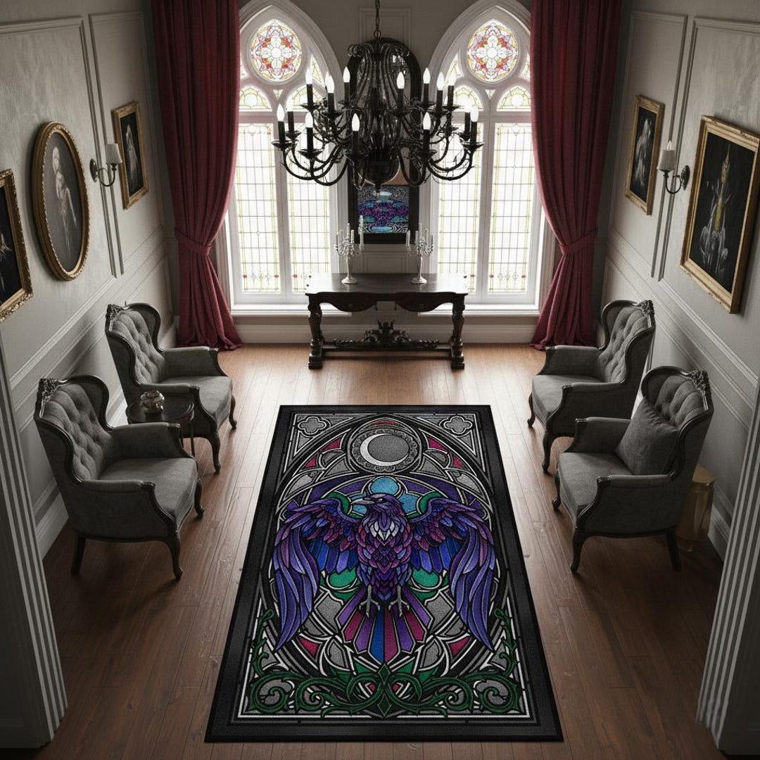 Mystic Crow Rug: Cathedral Glass Design Raven - Etsy