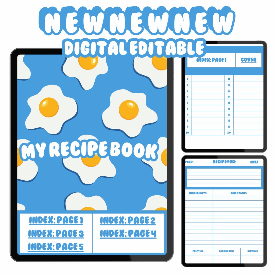 Customizable Digital Cook Book Hyperlinked. 100 Recipe Pages. Blank ...
