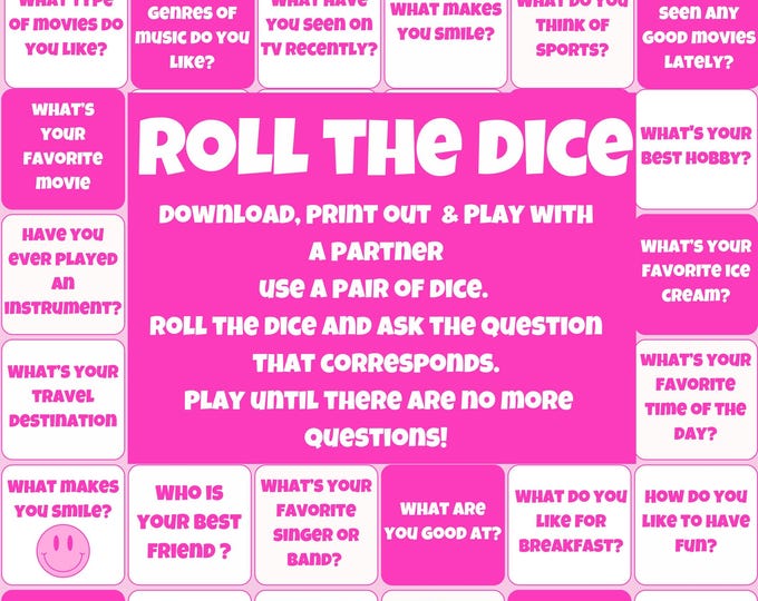 Printable - Roll the Dice Game for You and Your Partner - A Game to Get ...