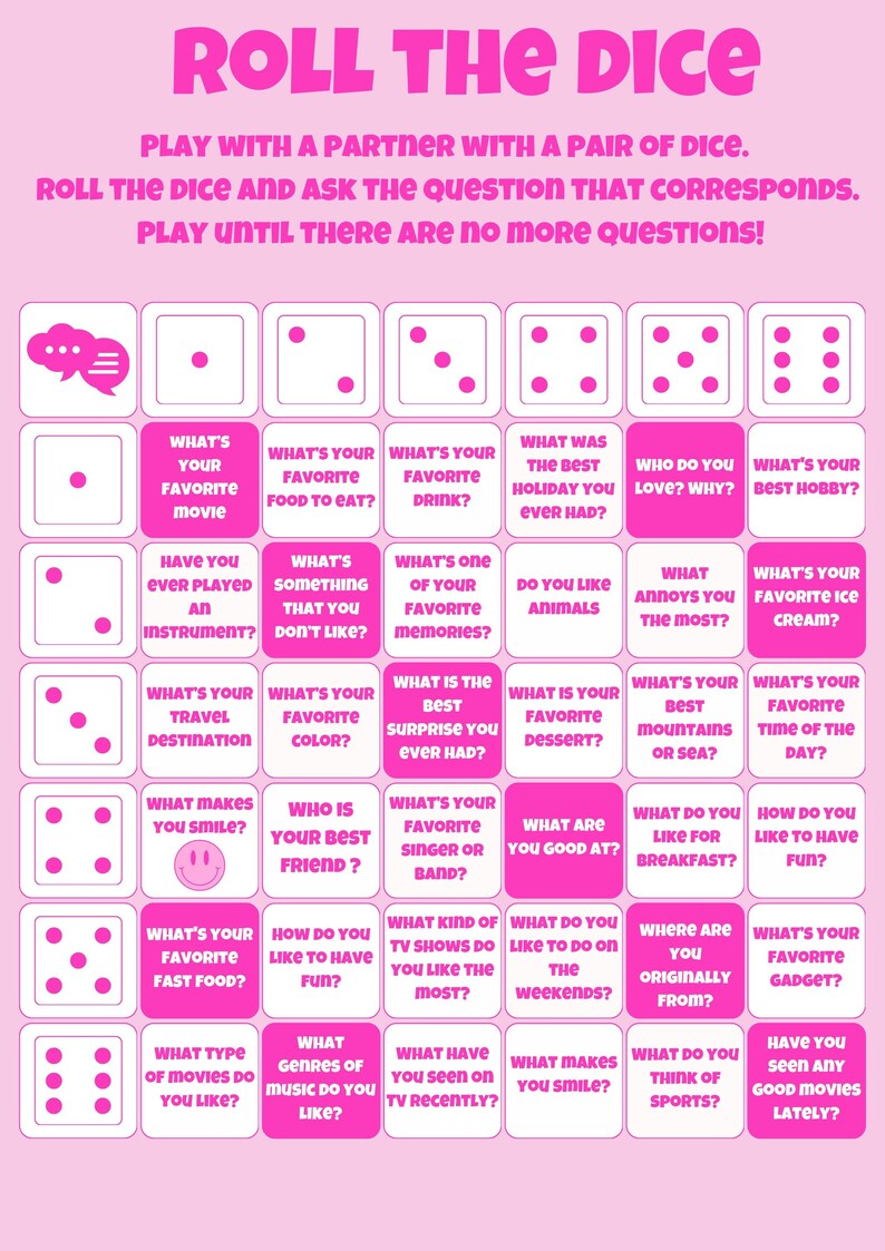 Printable - Roll the Dice Game for You and Your Partner - A Game to Get ...