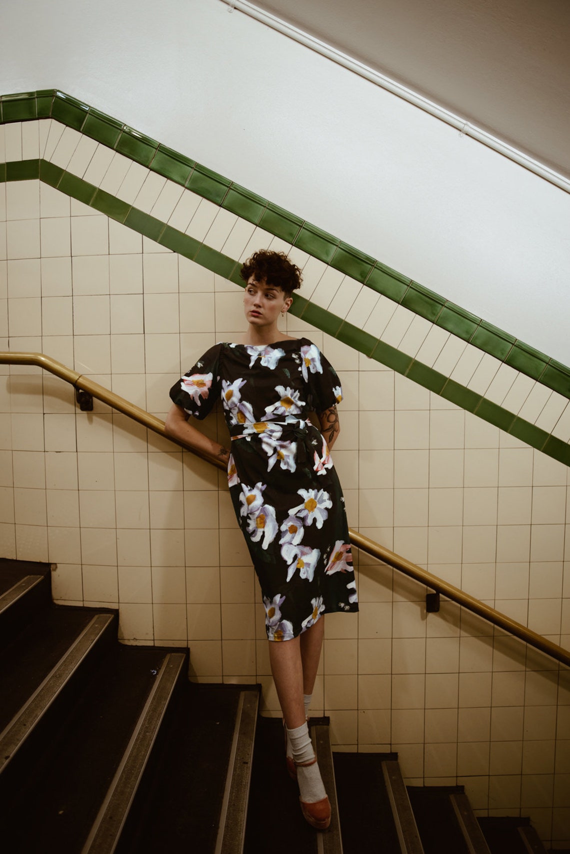 SALE Mood Indigo Puff Sleeve Dress in Winter Fleur Viscose - Etsy