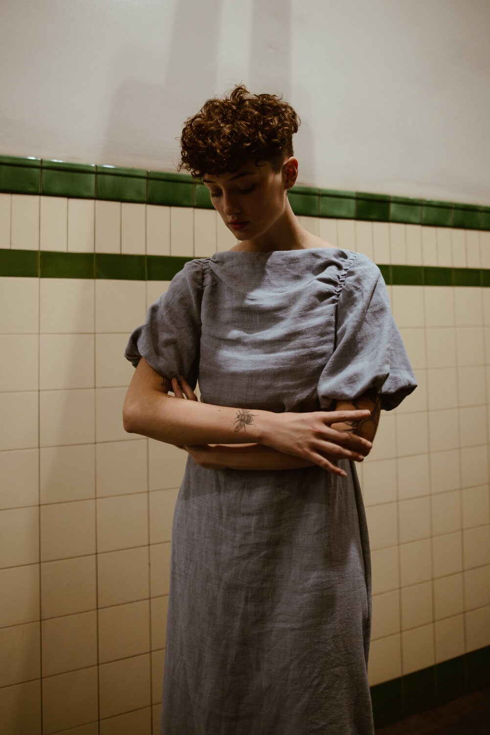 SALE Mood Indigo Puff Sleeve Dress in Sea Foam Ramie - Etsy