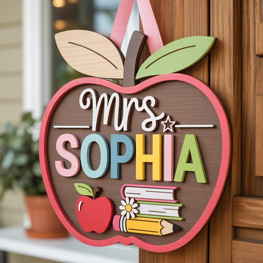 Personalized 3D Teacher Apple Door Sign, Classroom Door Sign: Custom ...