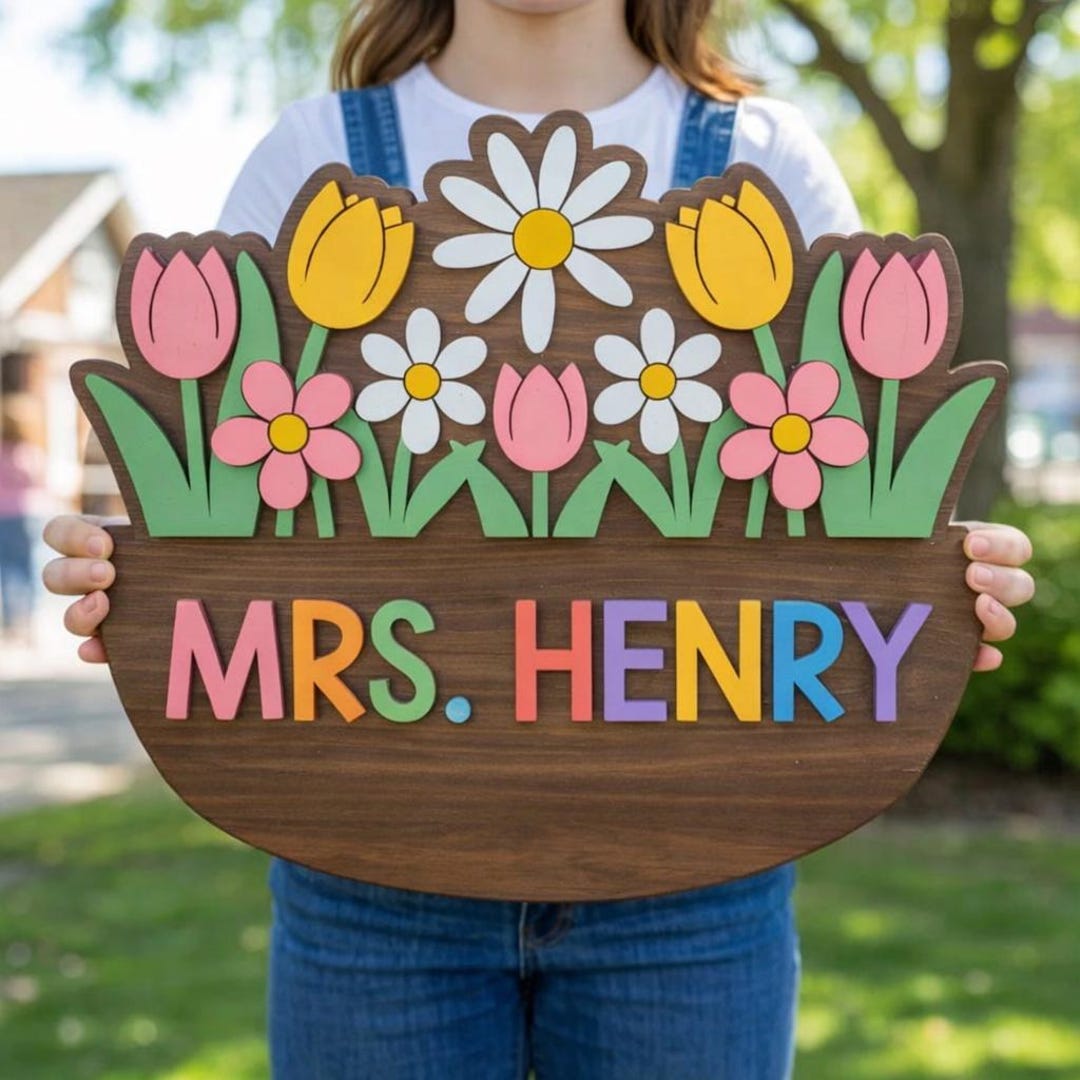 Custom Teacher 3D Flower Door Sign, Classroom Decor Teacher Welcome ...