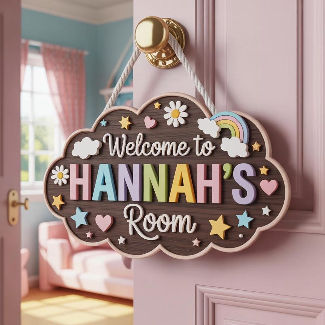 Personalized Girl Room Sign, Girls 3D Welcome Sign, Custom Kids Bedroom ...