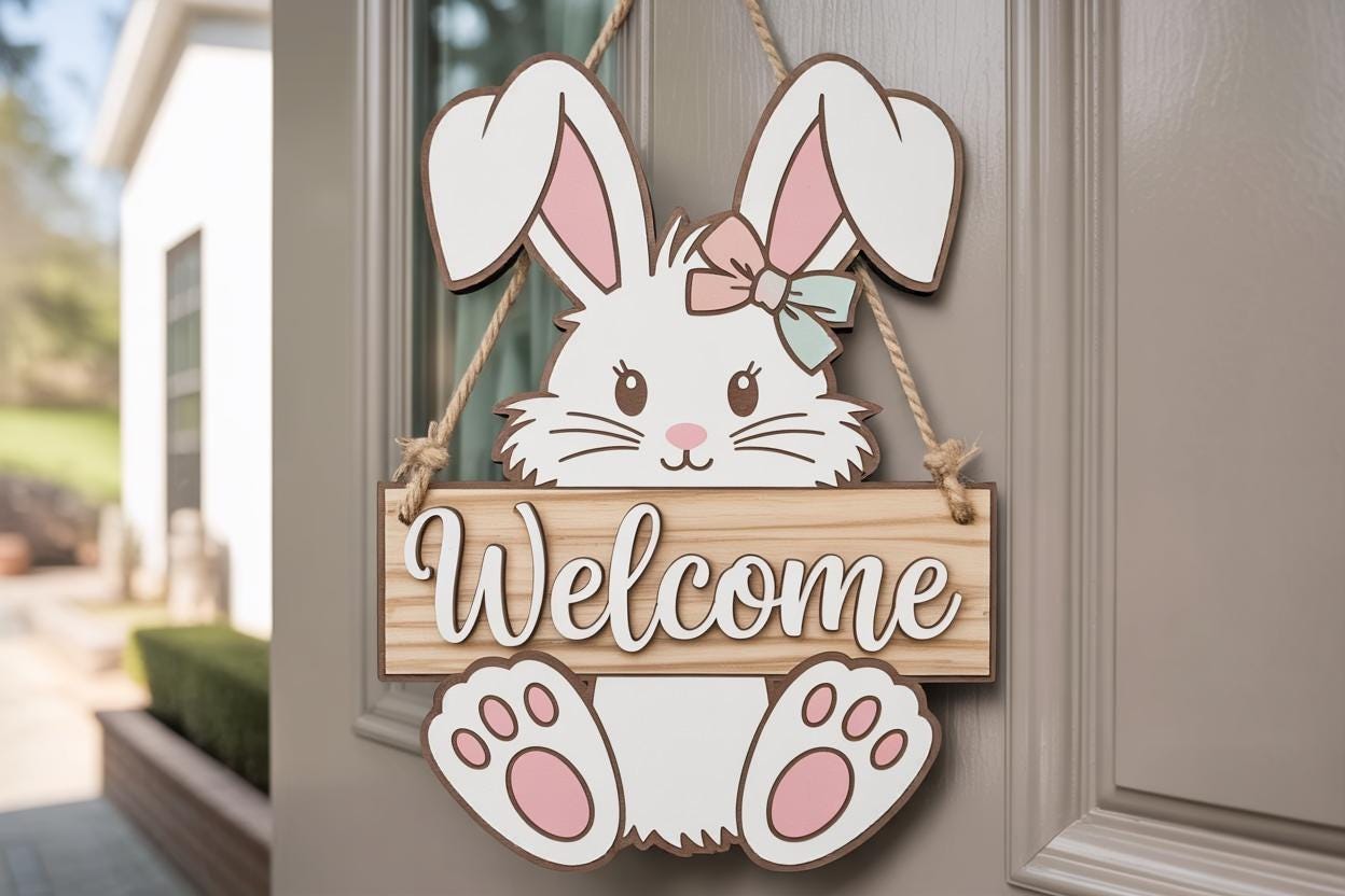 Easter Bunny Welcome Sign, Hello Spring Wooden Sign, Every Bunny ...
