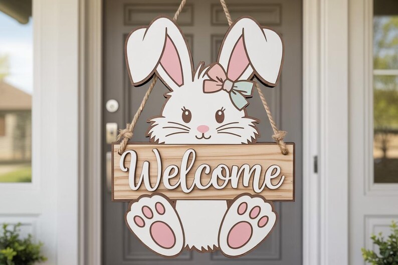 Easter Bunny Welcome Sign, Hello Spring Wooden Sign, Every Bunny ...