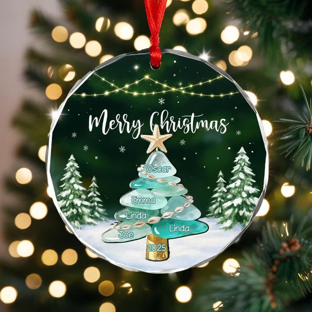 2flat Personalized Sea Glass Family Tree Ornament,christmas Family ...