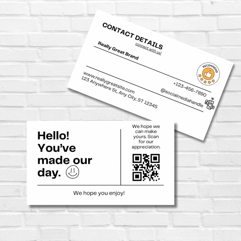 Editable in Canva Minimalist Thank You Business Cards With Smiley Face ...