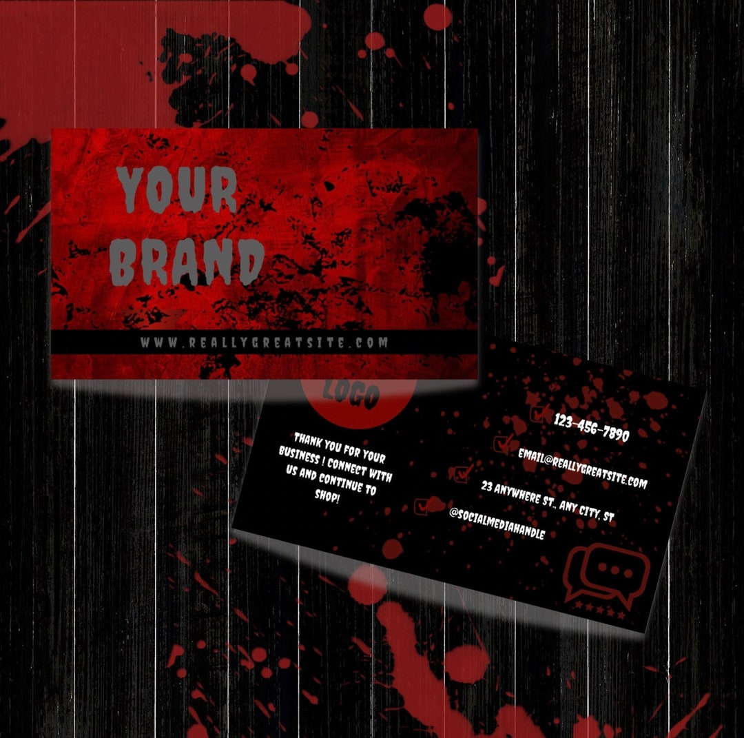 Editable in Canva Black and Red Horror Theme Business Cards With Blood ...