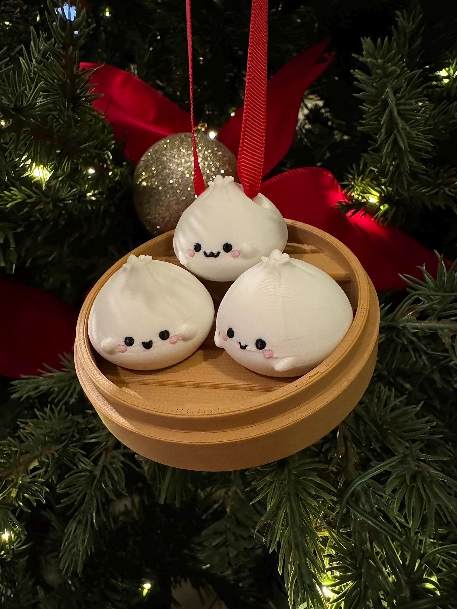 Kawaii Dim Sum Christmas Ornament: 3D Printed Dumpling in Steam Basket ...
