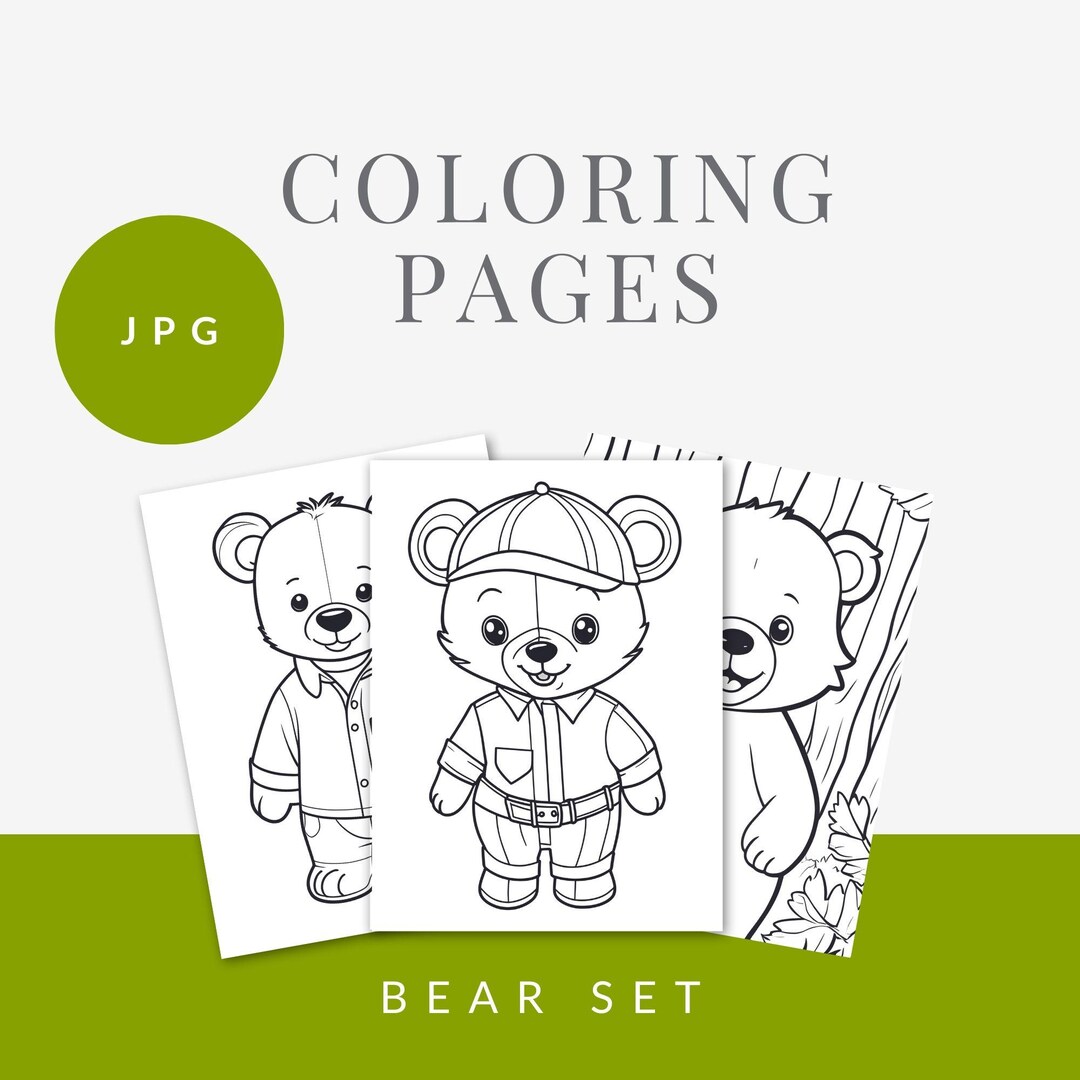 Bear Set Coloring Pages for Girls, Boys, Kids, Adults Teddy Bear Cub ...