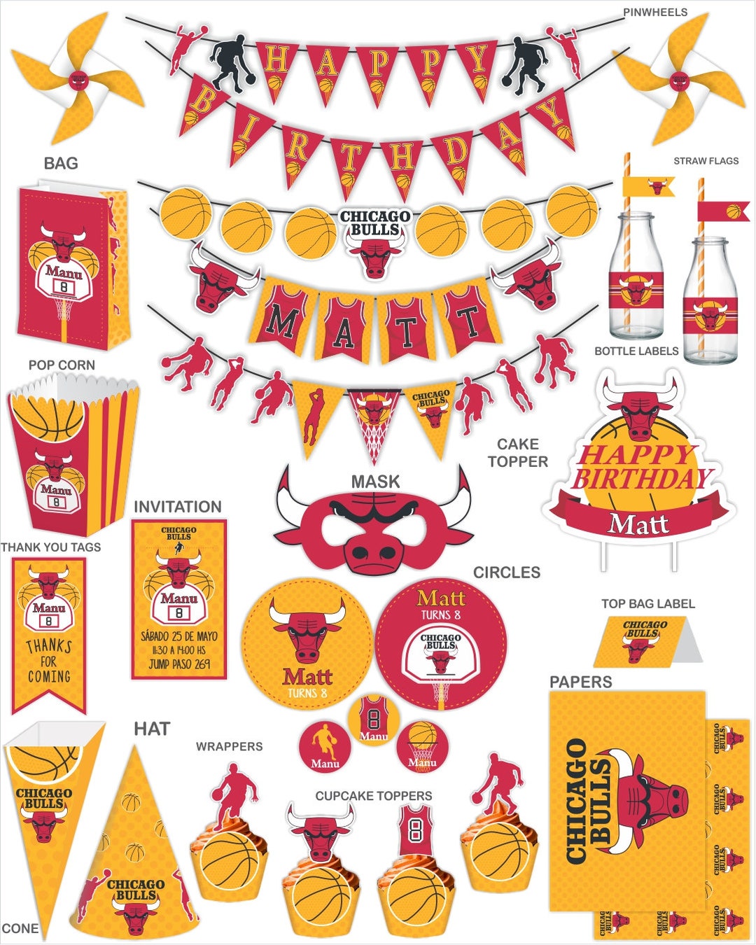 Chicago Bulls Printable Birthday Party Decoration - Etsy