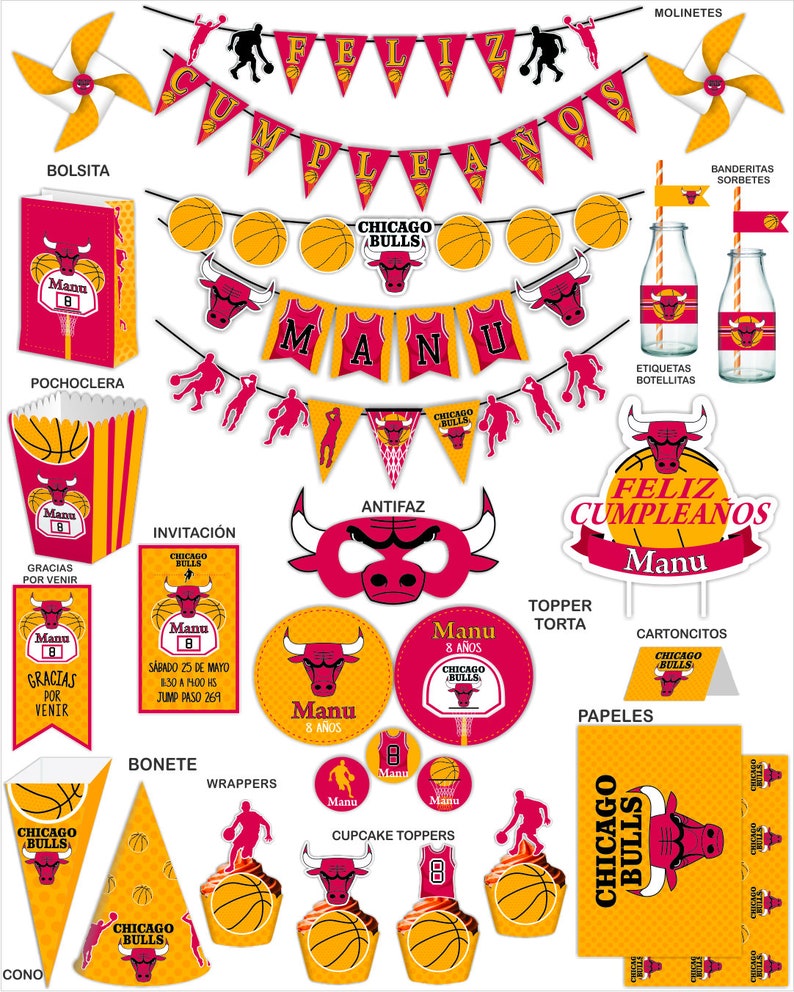 Chicago Bulls Printable Birthday Party Decoration - Etsy