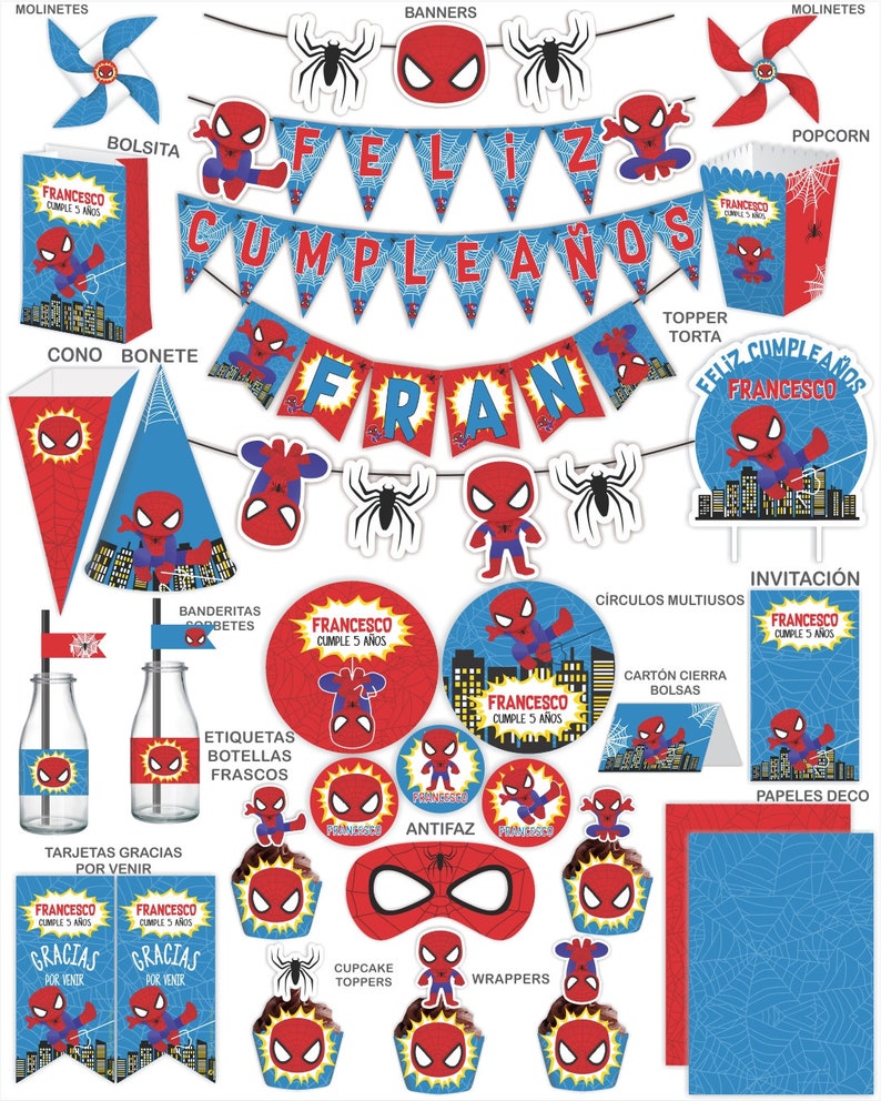 Spiderman Printable Birthday Party Decoration.spiderman Party Supplies ...