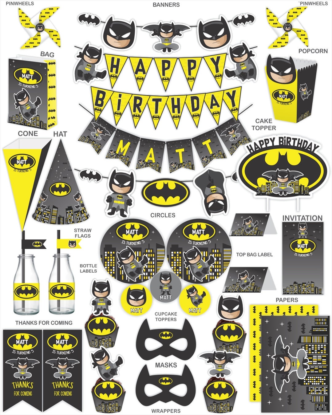 Batman Printable Birthday Party Decoration.batman Party Supplies.batman ...