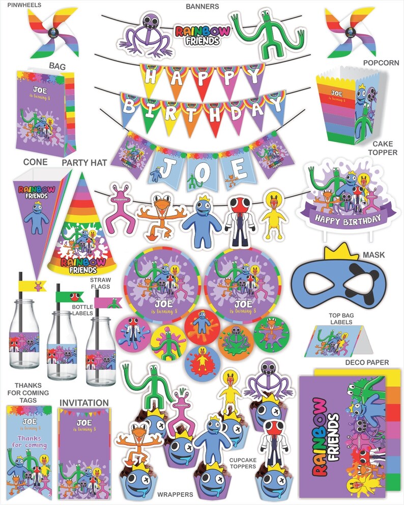 Rainbow Friends Printable Birthday Party Decoration.rainbow Friends ...